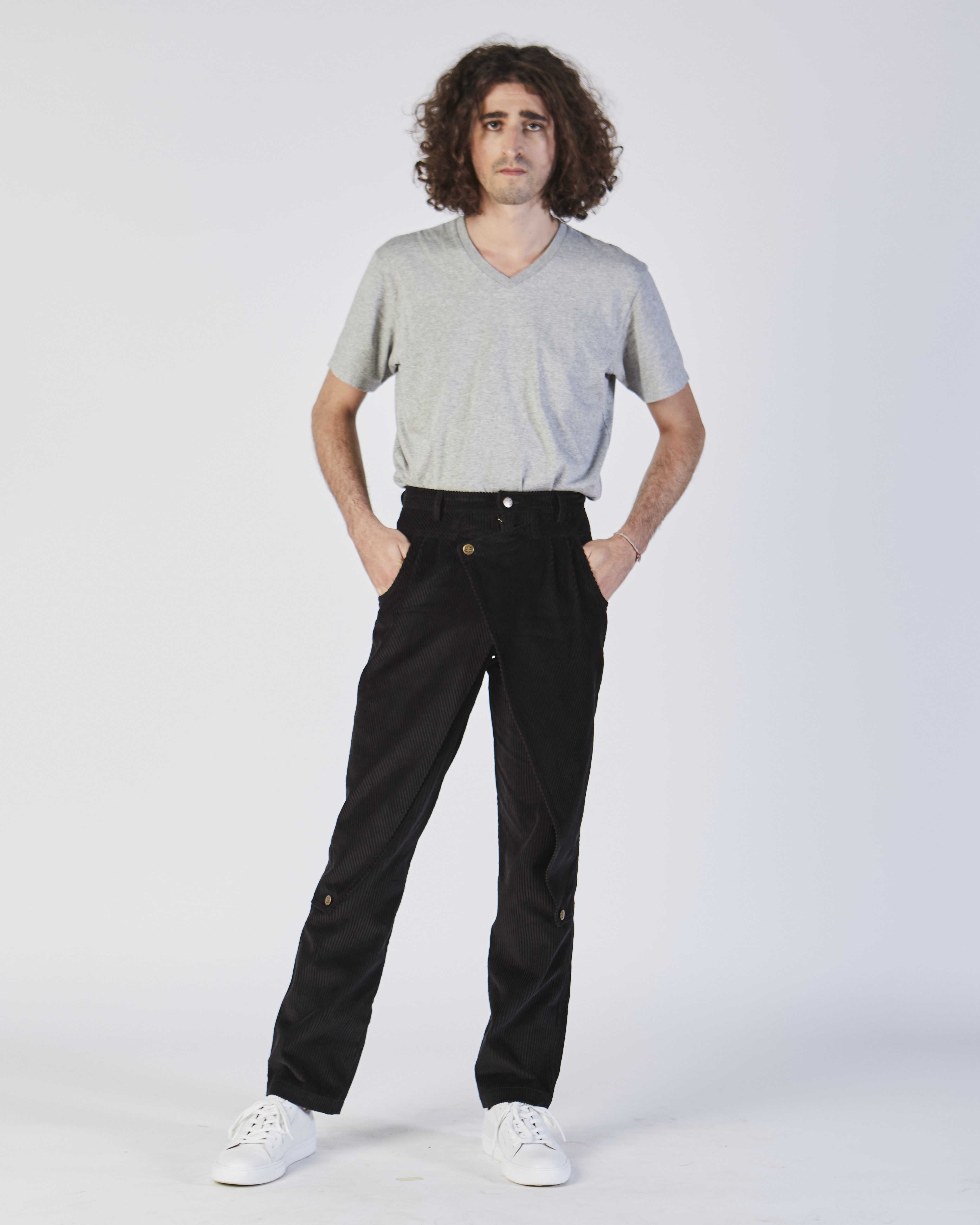 69 Front Flap Pants In Black Corduroy | Garmentory