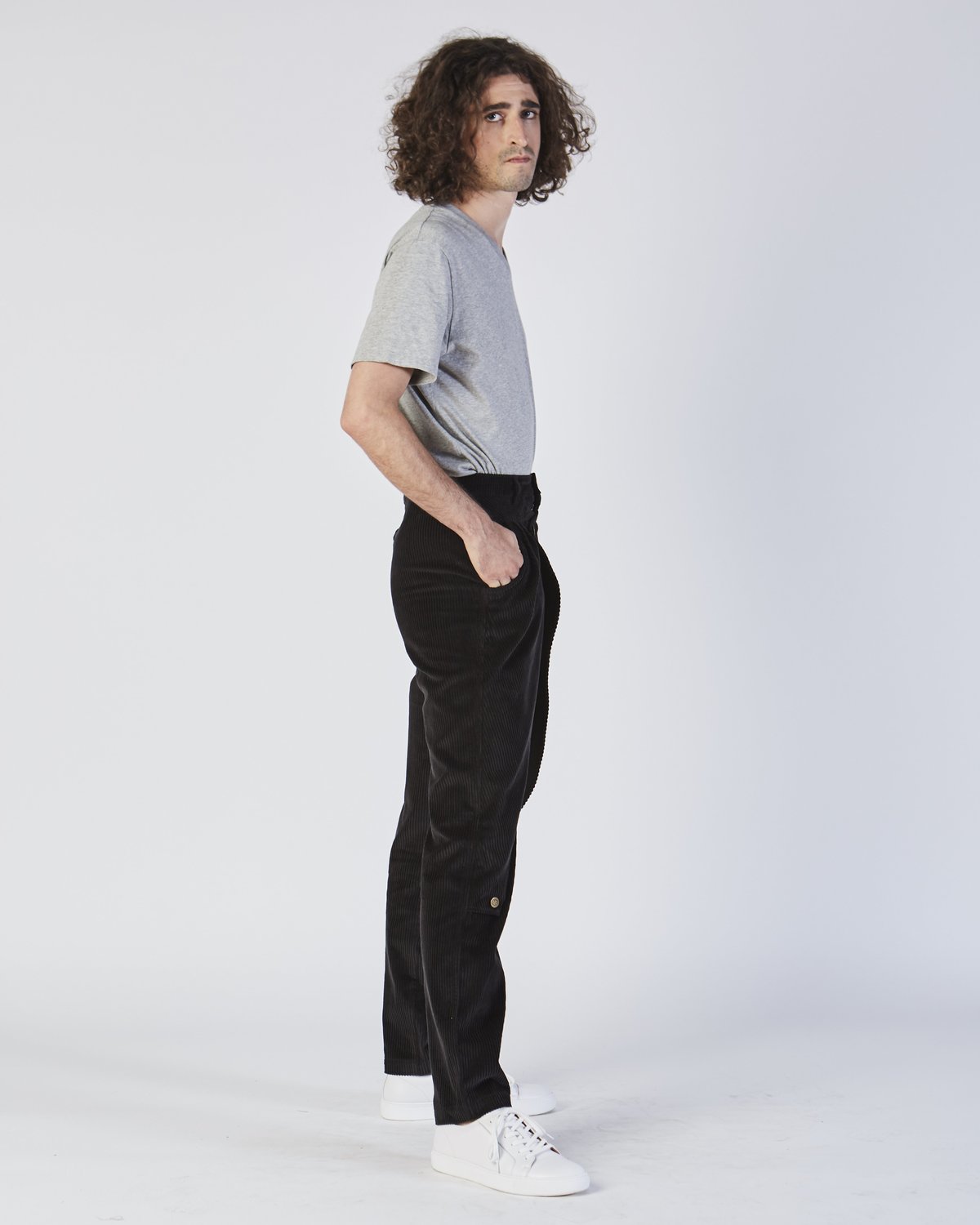 69 Front Flap Pants In Black Corduroy | Garmentory