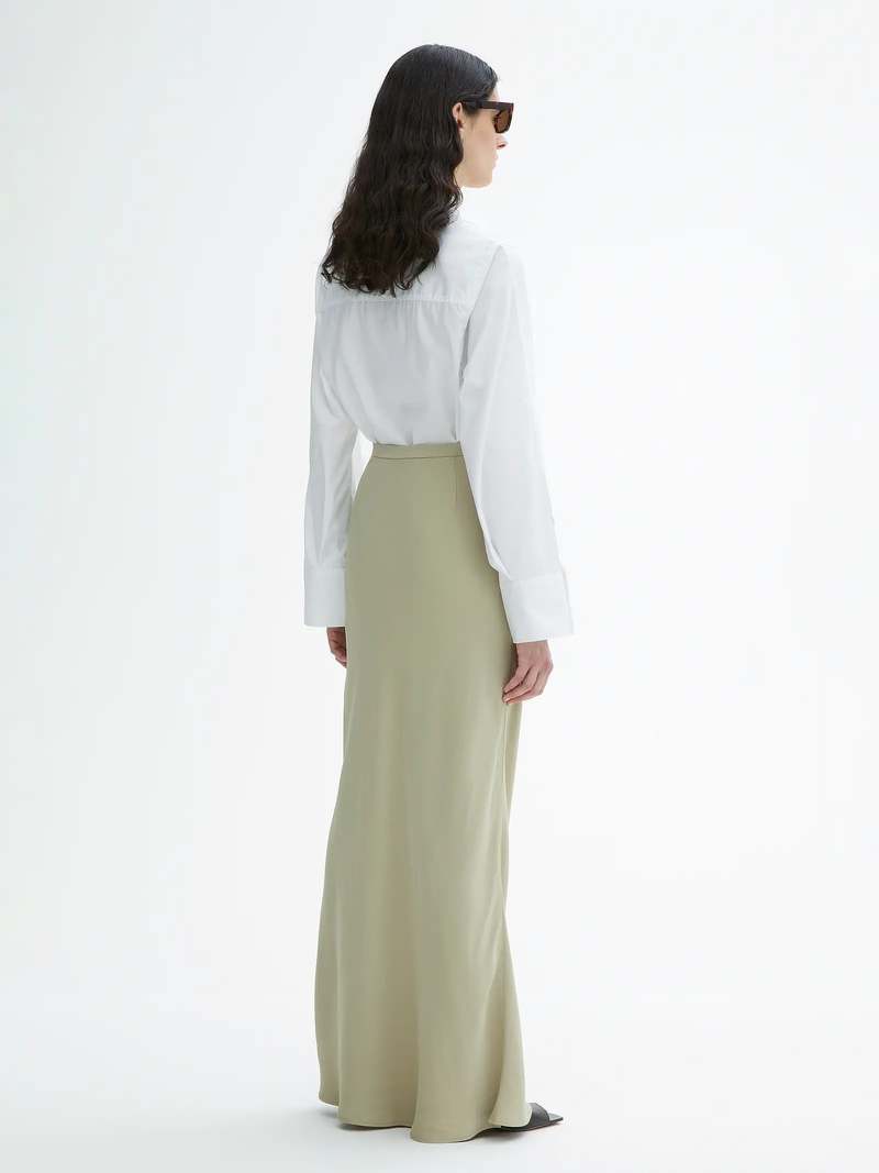 House of Dagmar Shiny Long Skirt - Slate Green | Garmentory