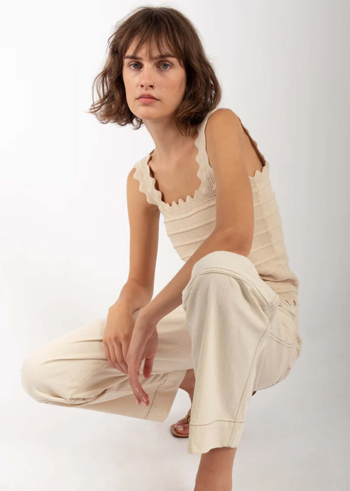 Micaela Greg Scallop Tank - Cream | Garmentory