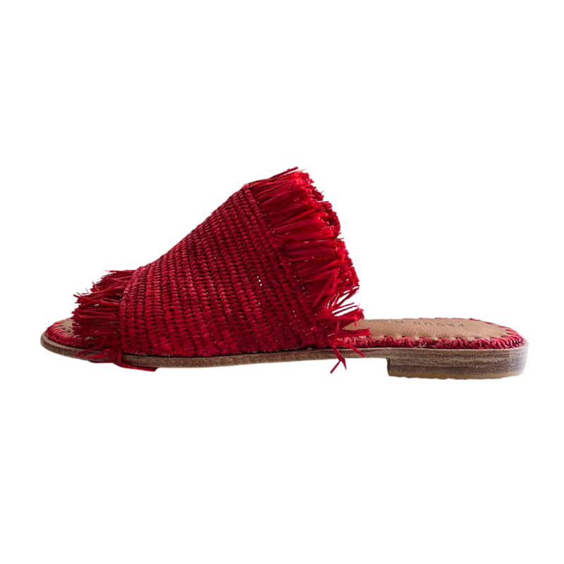 Proud Mary Footwear Raffia Fringe Slide - Red | Garmentory