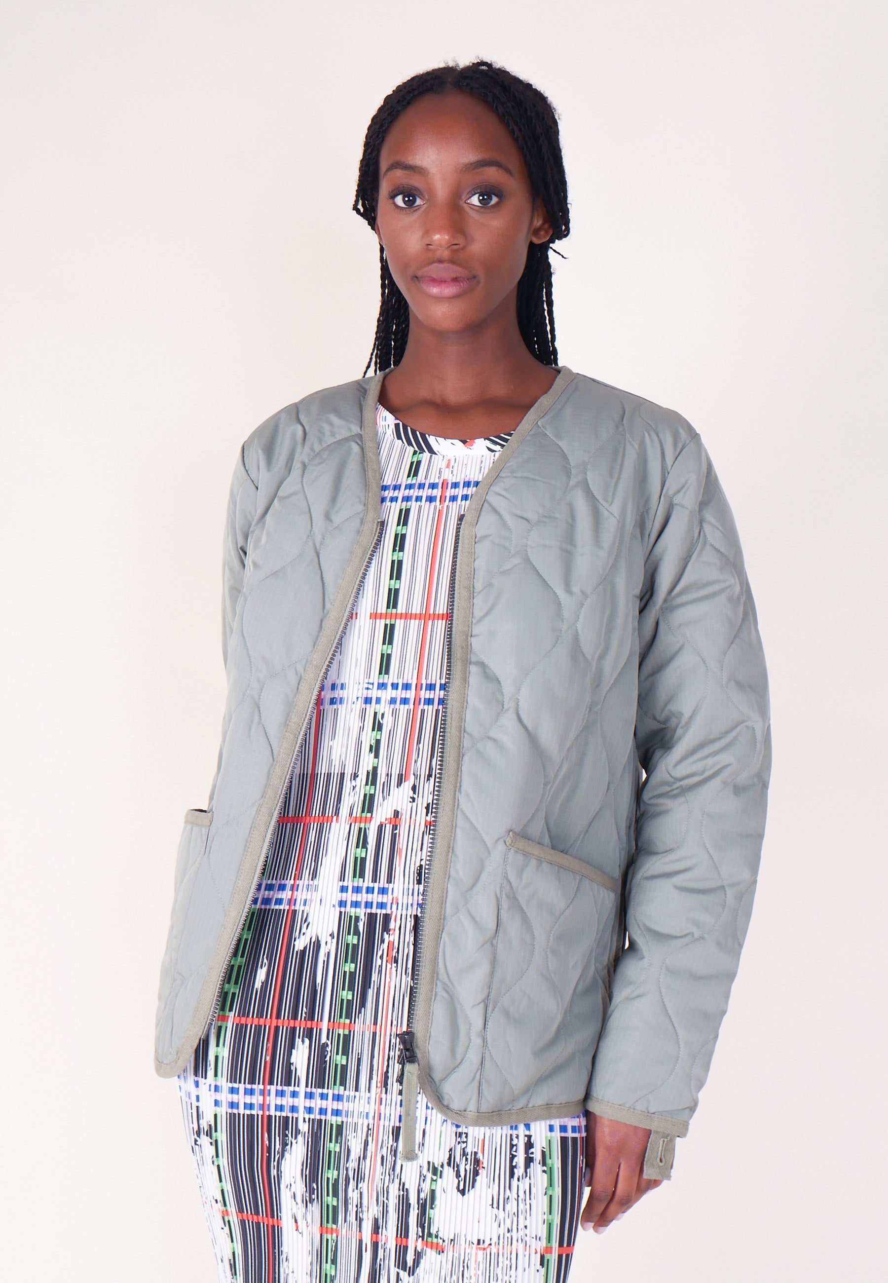 TAION Military Zip V Neck Down Jacket - Sage Green | Garmentory