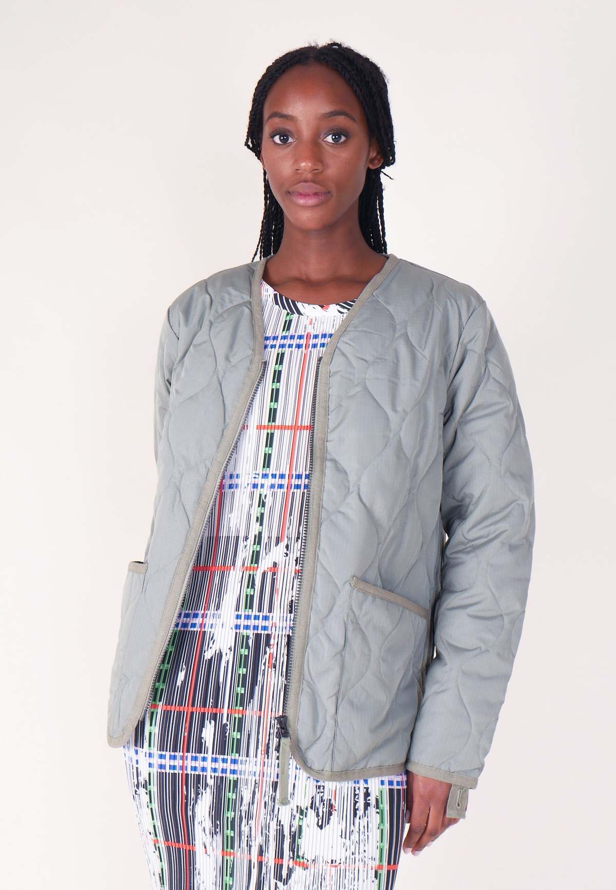 TAION Military Zip V Neck Down Jacket - Sage Green | Garmentory