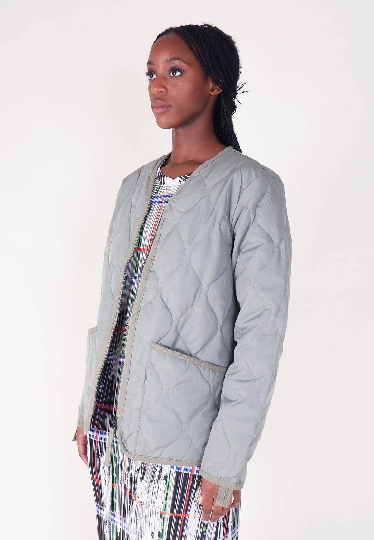 TAION Military Zip V Neck Down Jacket - Sage Green | Garmentory