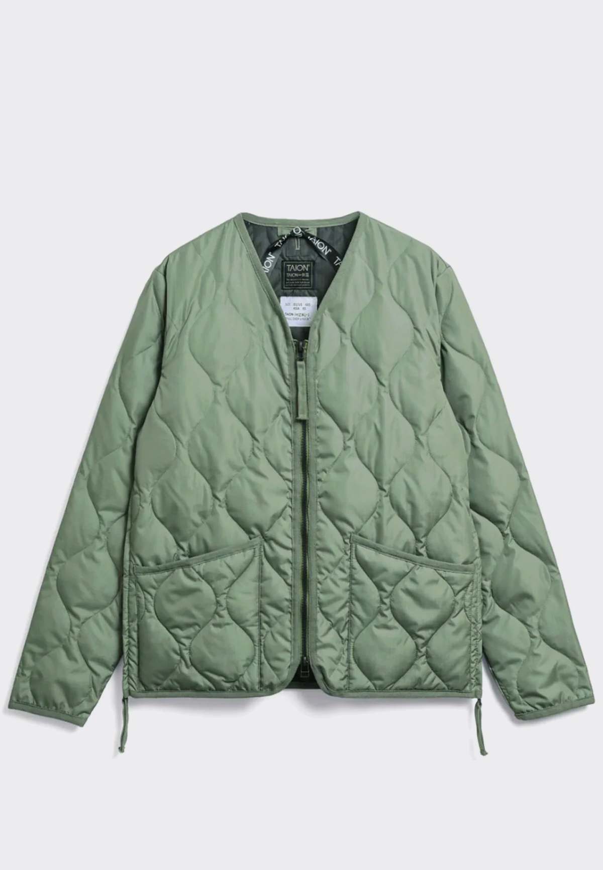 TAION Military Zip V Neck Down Jacket - Sage Green | Garmentory