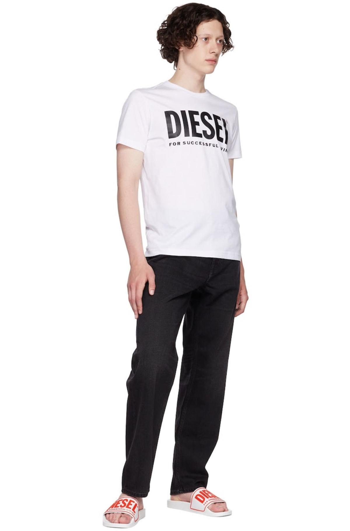 Diesel White & Red Logo Slides | Garmentory