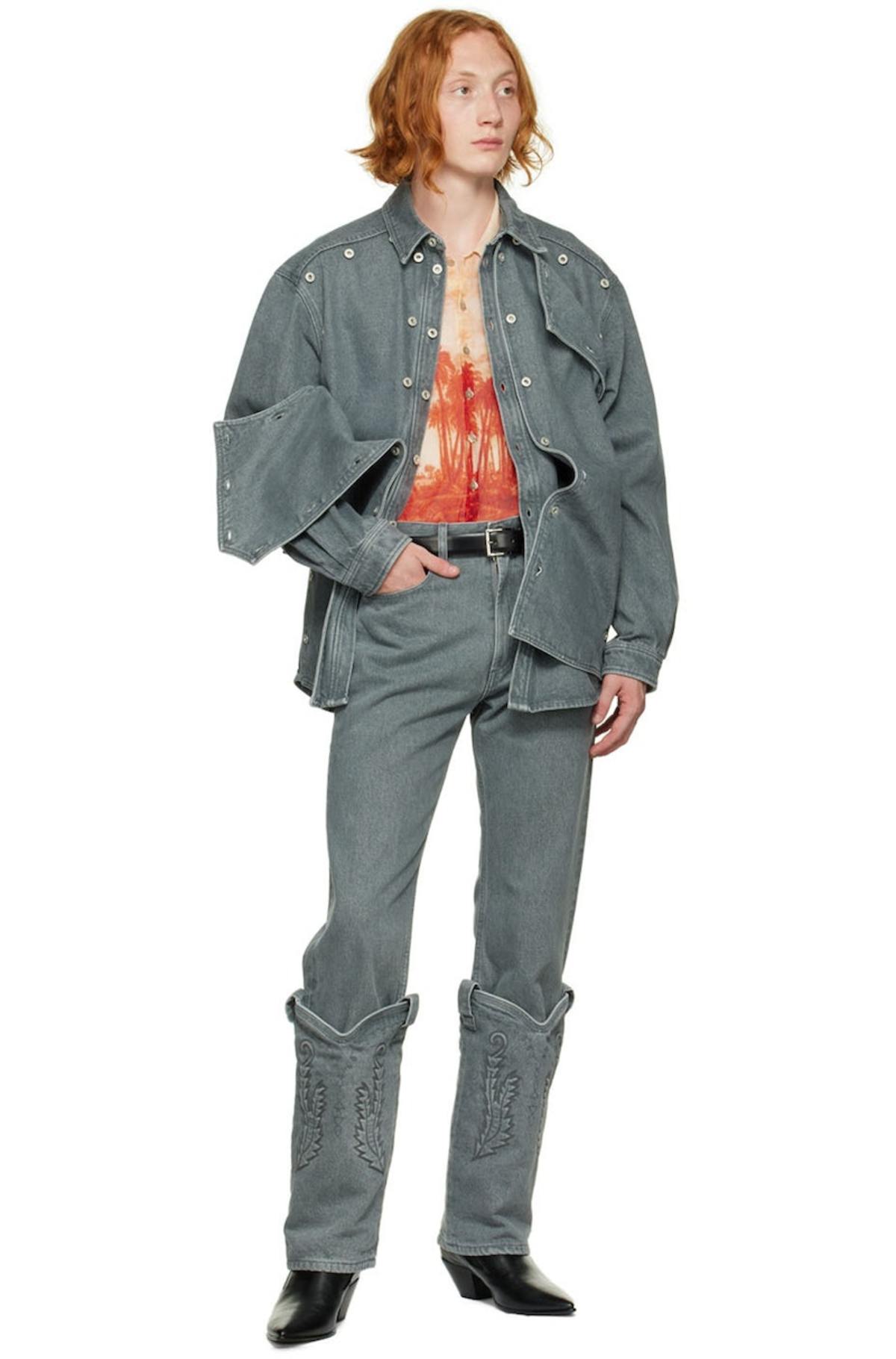 Y/Project Gray Panel Denim Shirt | Garmentory