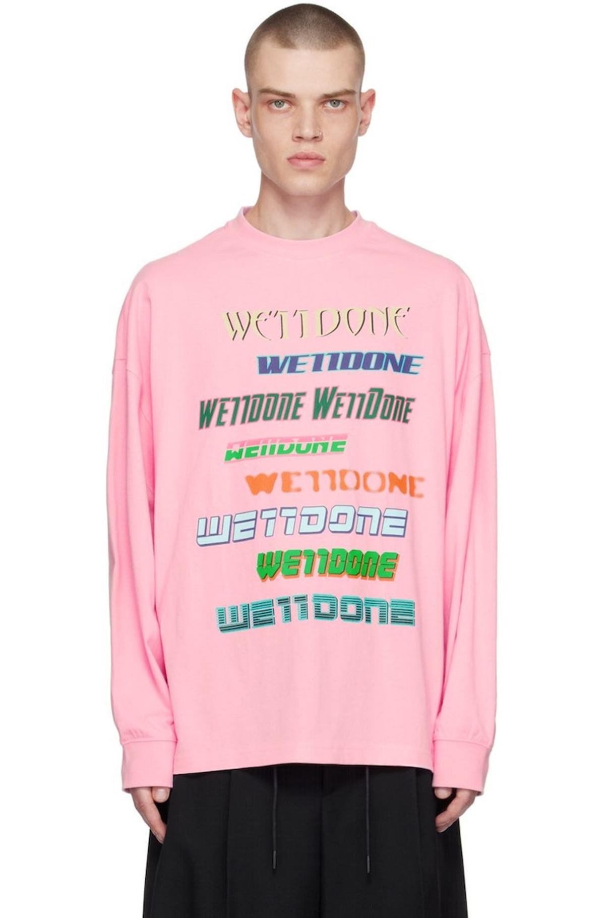 we11done Printed Long Sleeve T-Shirt - Pink | Garmentory
