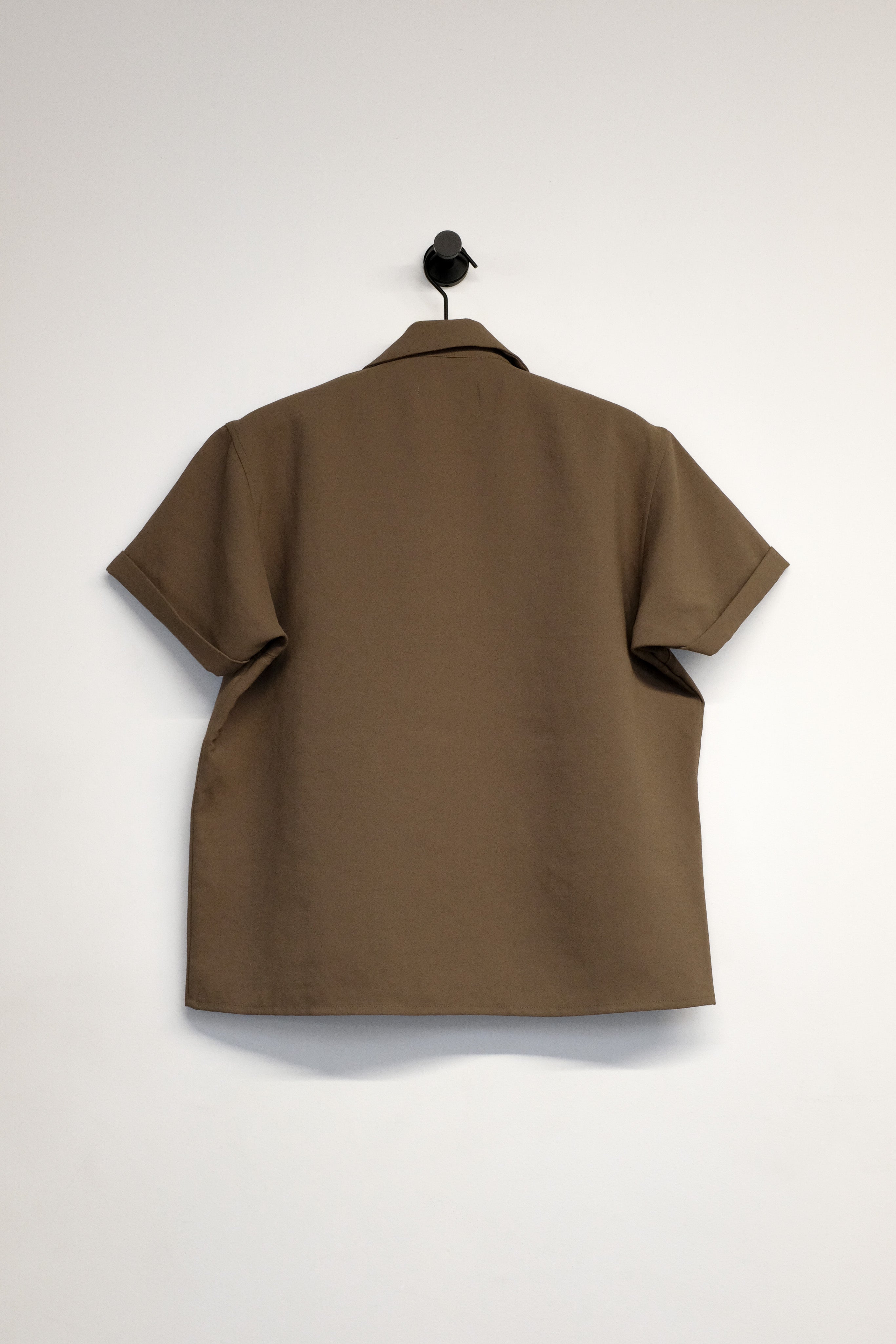 SECOND/LAYER Cropped Open Collar Short Sleeve Shirt - Khaki | Garmentory