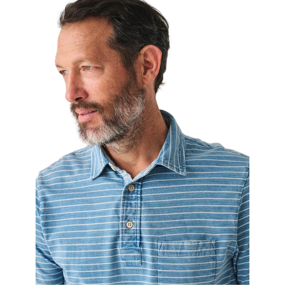 Faherty Brand Short Sleeve Indigo Polo - Indigo Beach Stripe | Garmentory