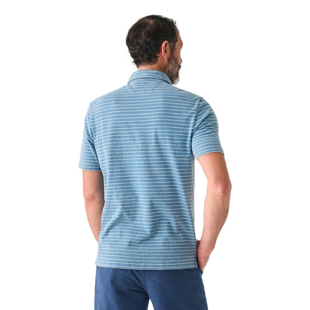 Faherty Brand Short Sleeve Indigo Polo - Indigo Beach Stripe | Garmentory