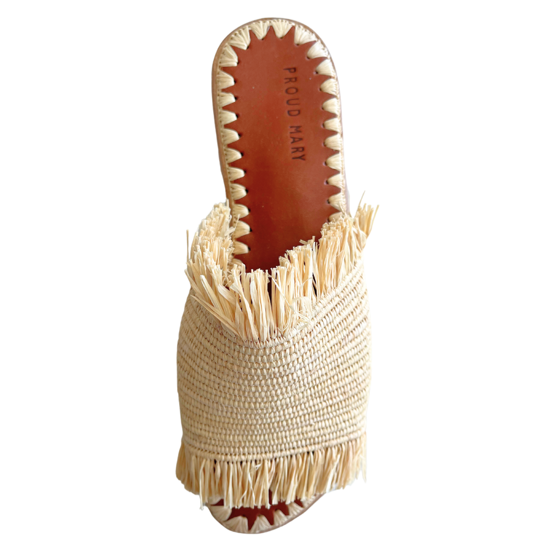 Proud Mary Footwear Raffia Fringe Slide - Natural | Garmentory