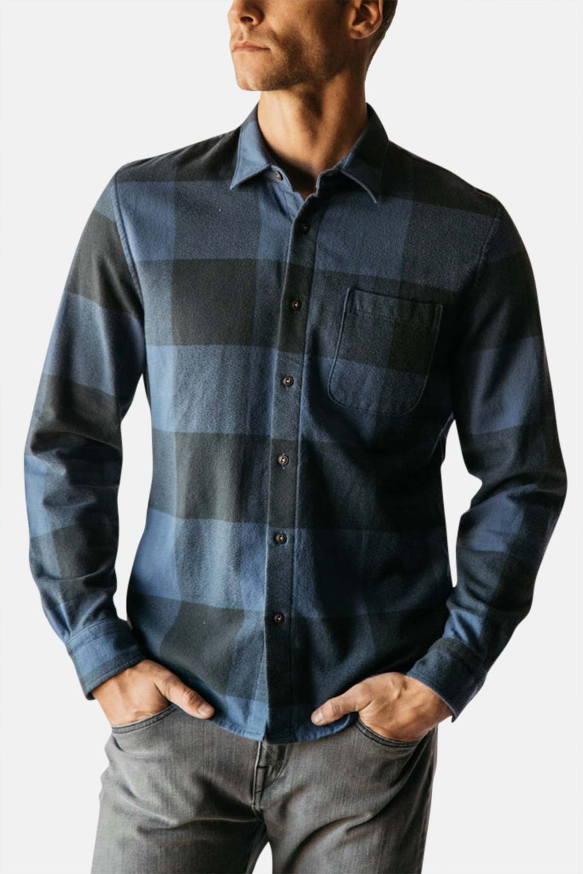 KATO Ripper Plaid Shirt - Navy Blue | Garmentory