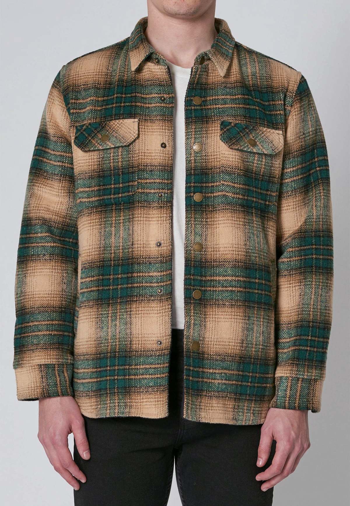 Rollas Men At Work Shacket - Green Check | Garmentory