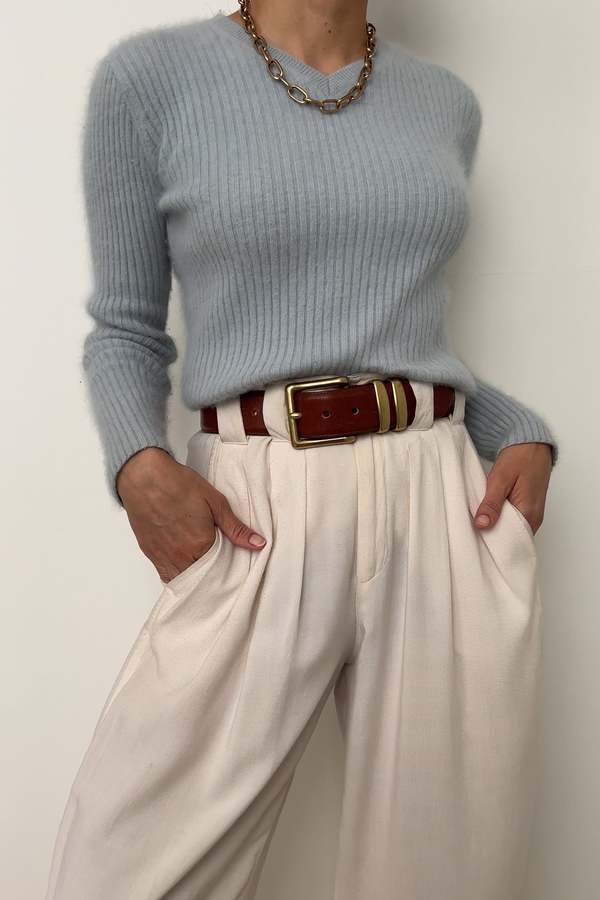 Vintage Angora Blend V Neck Sweater - Baby Blue | Garmentory