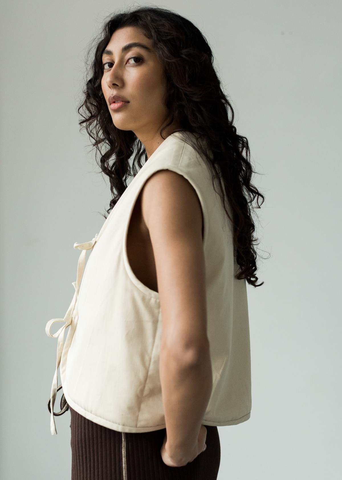 A Bronze Age Cropped Freddi Vest - Bone | Garmentory