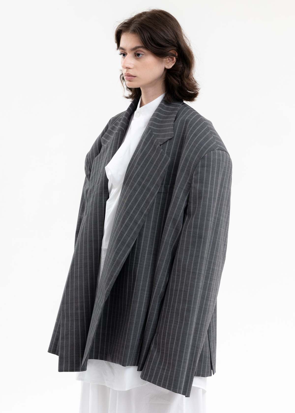 Hed Mayner GREY PINSTRIPES GRPINS Cropped Jacket - GREY | Garmentory