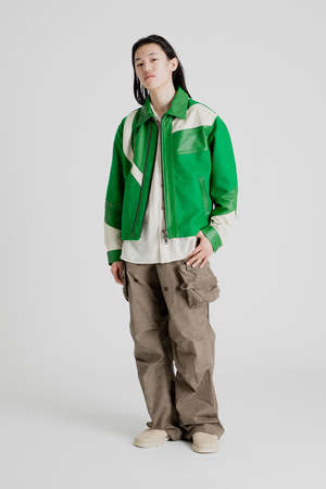 Motorcycle Leather Varsity Jacket - Green | Garmentory