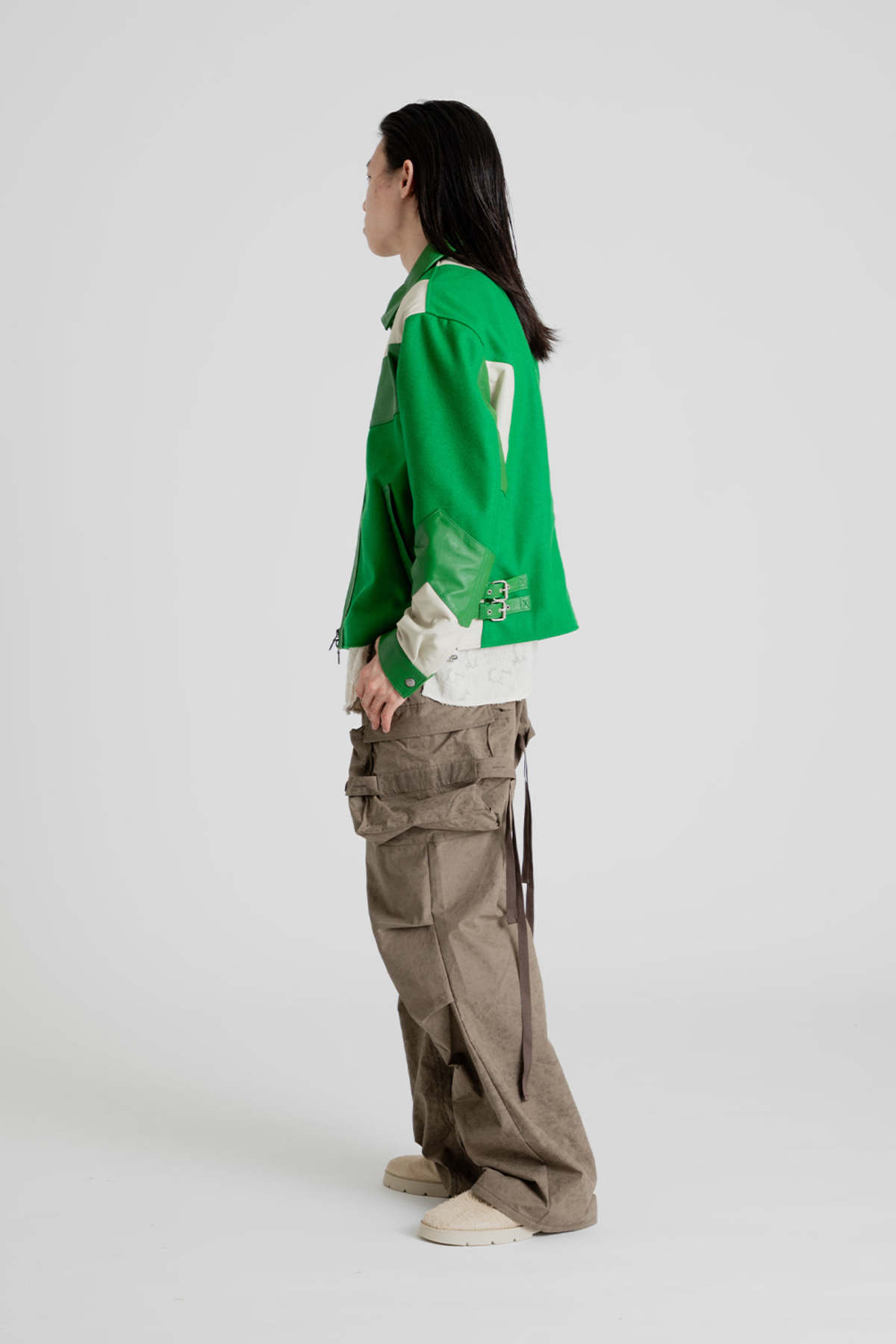 Motorcycle Leather Varsity Jacket - Green | Garmentory