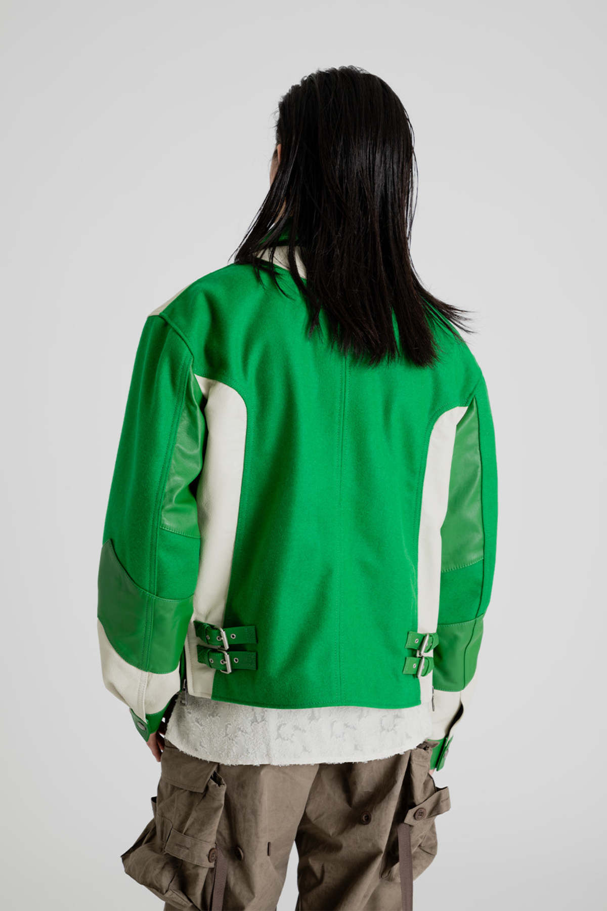 Motorcycle Leather Varsity Jacket - Green | Garmentory