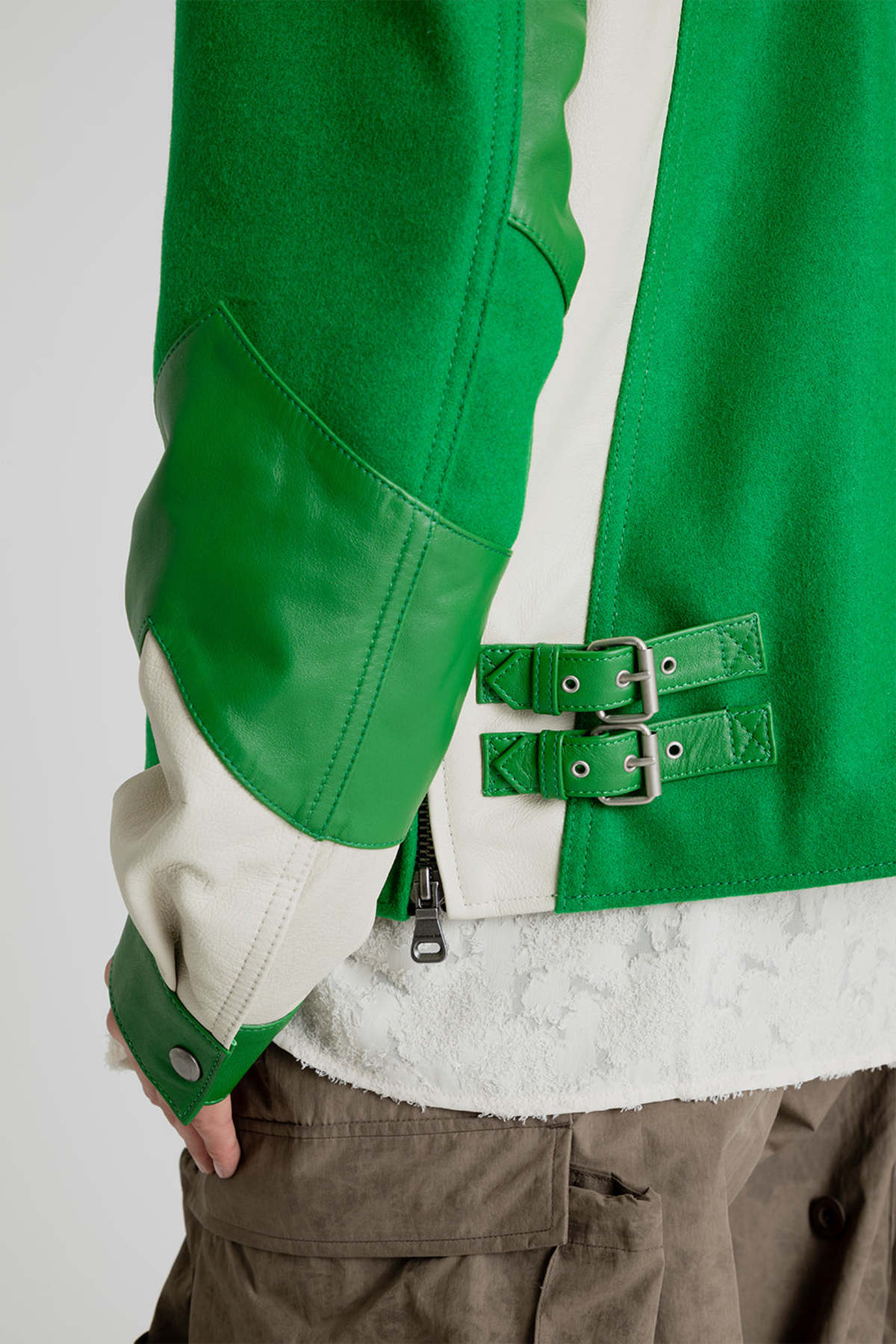 Motorcycle Leather Varsity Jacket - Green | Garmentory