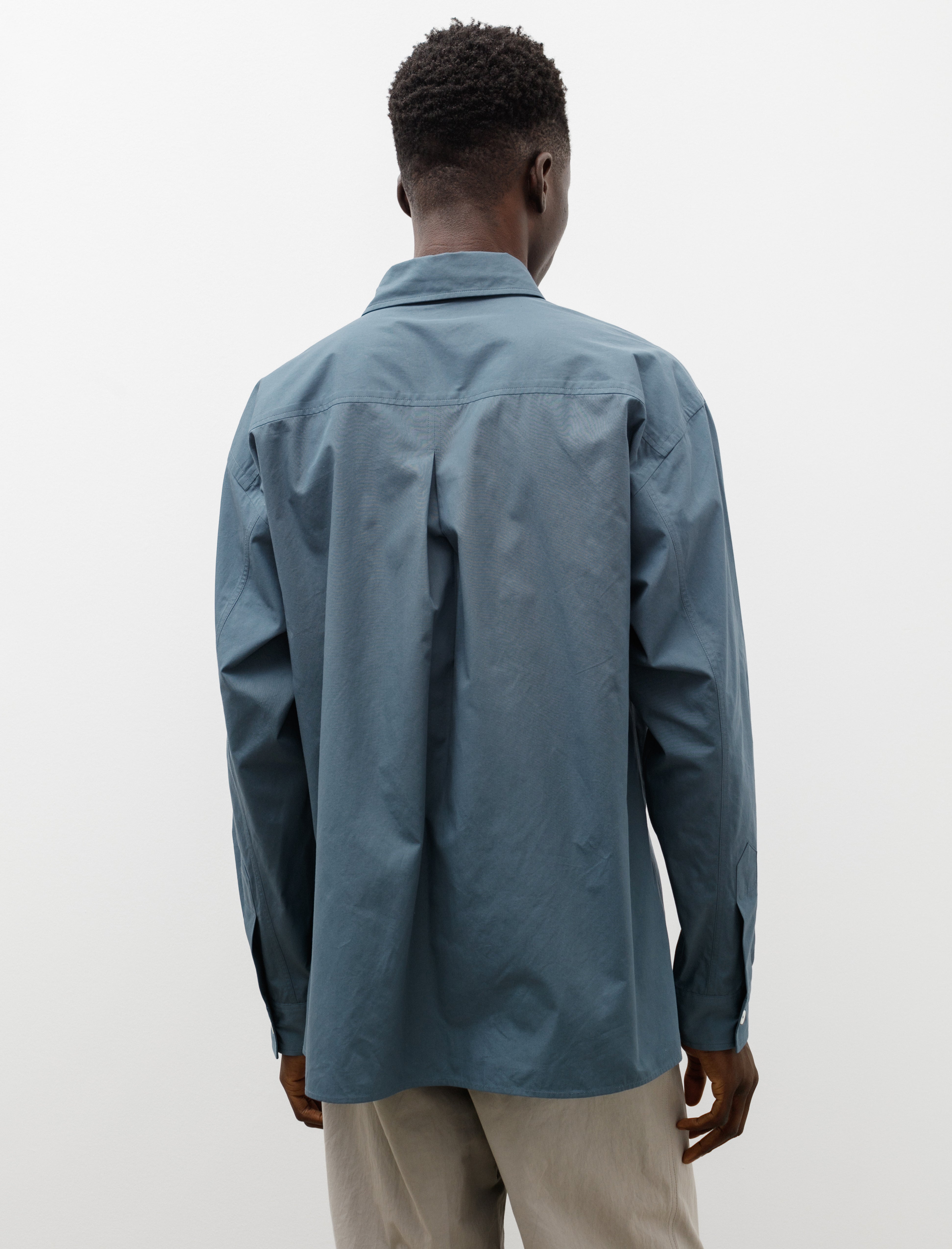 Margaret Howell Inverted Pocket Tumbled Cotton Shirt - Teal | Garmentory