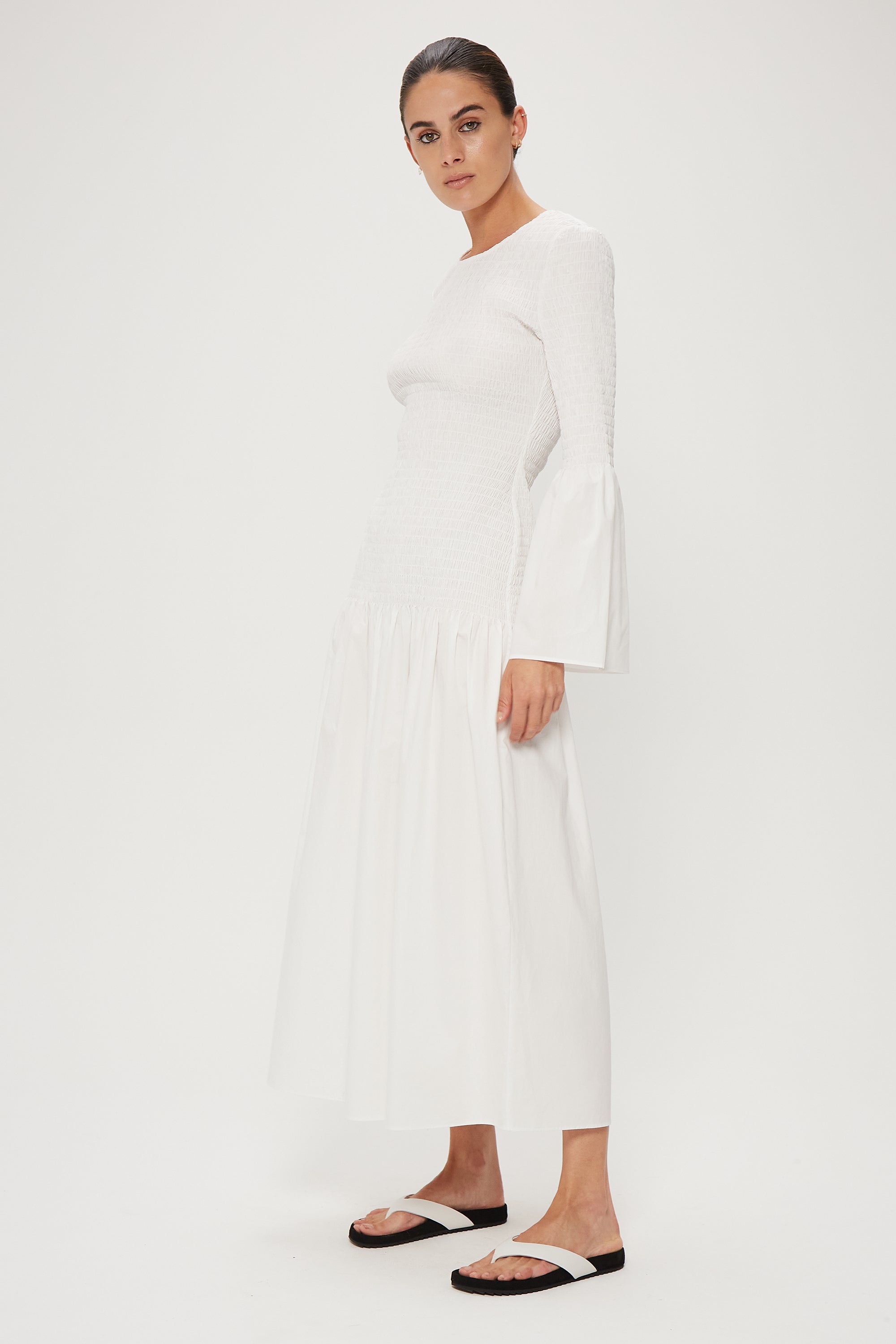 Third Form FULL FORM SHIRRED MAXI DRESS - OFF WHITE | Garmentory
