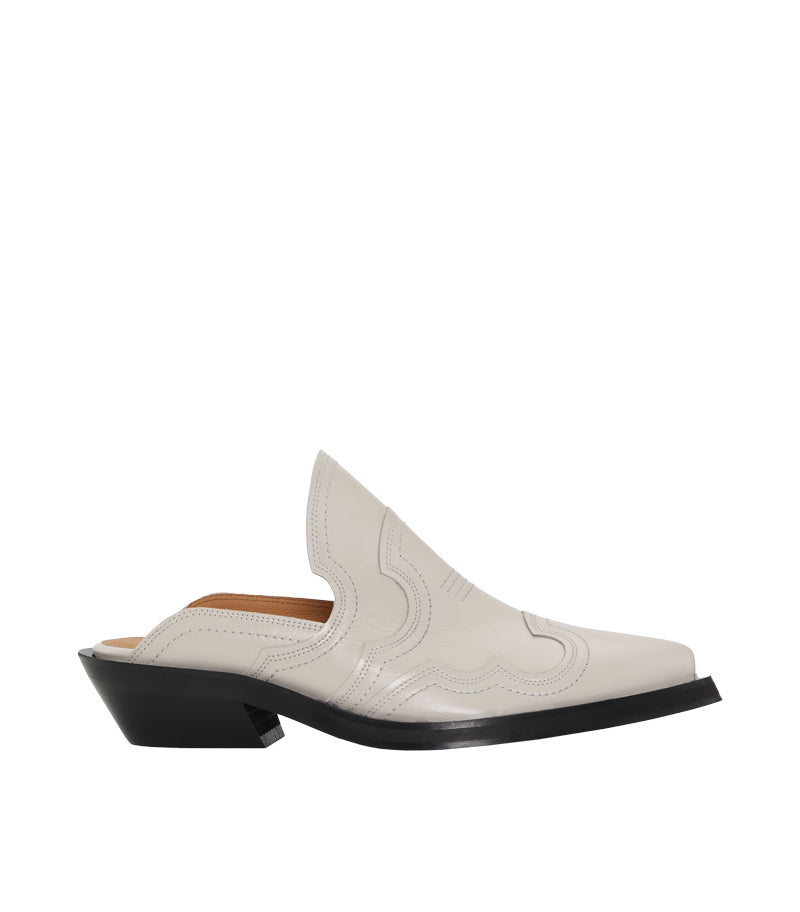 Ganni Embroidered Western Mules - Egret | Garmentory