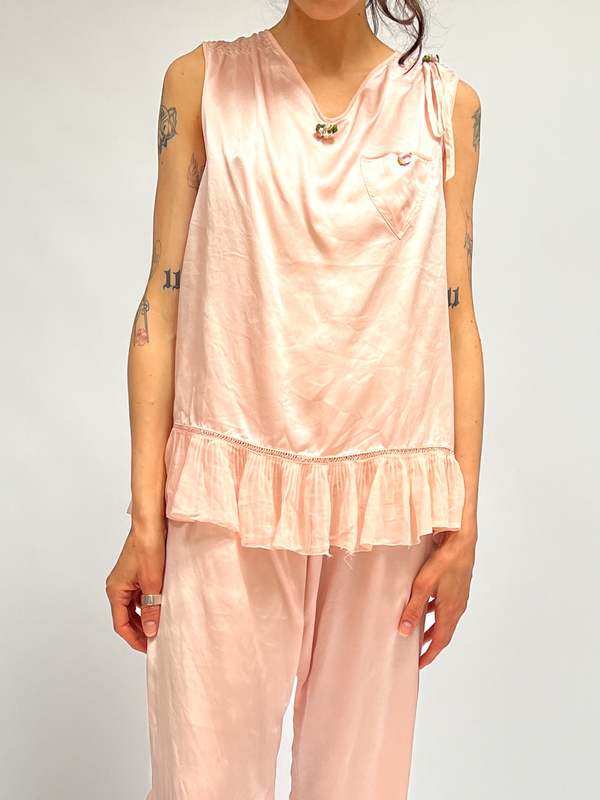 Vintage Silk Ruffle Rose Top - Antique Pink | Garmentory