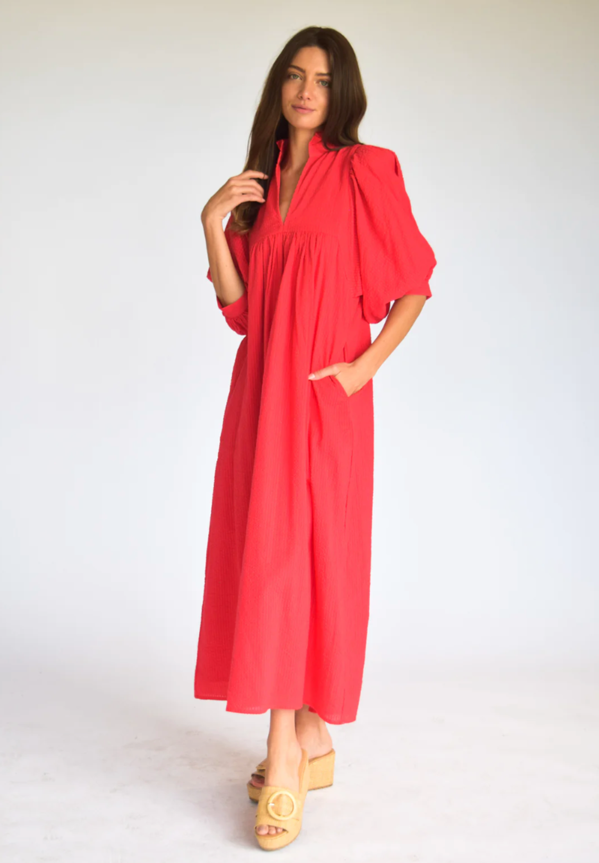 Never a Wallflower Ruffled High Neck Red Midi Dress - Red | Garmentory