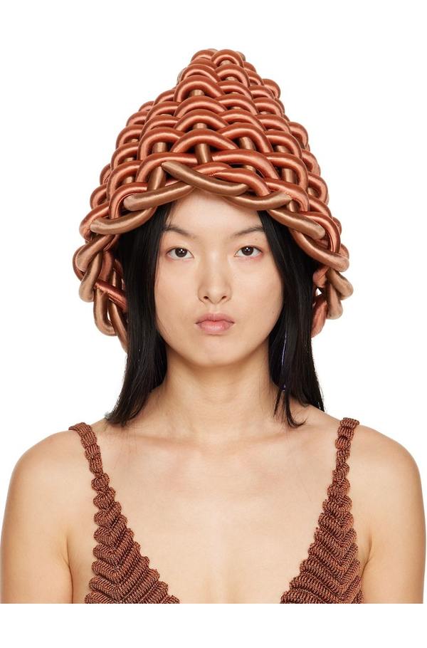 Isa Boulder Tan Asymmetric Beach Hat - Tangerine | Garmentory