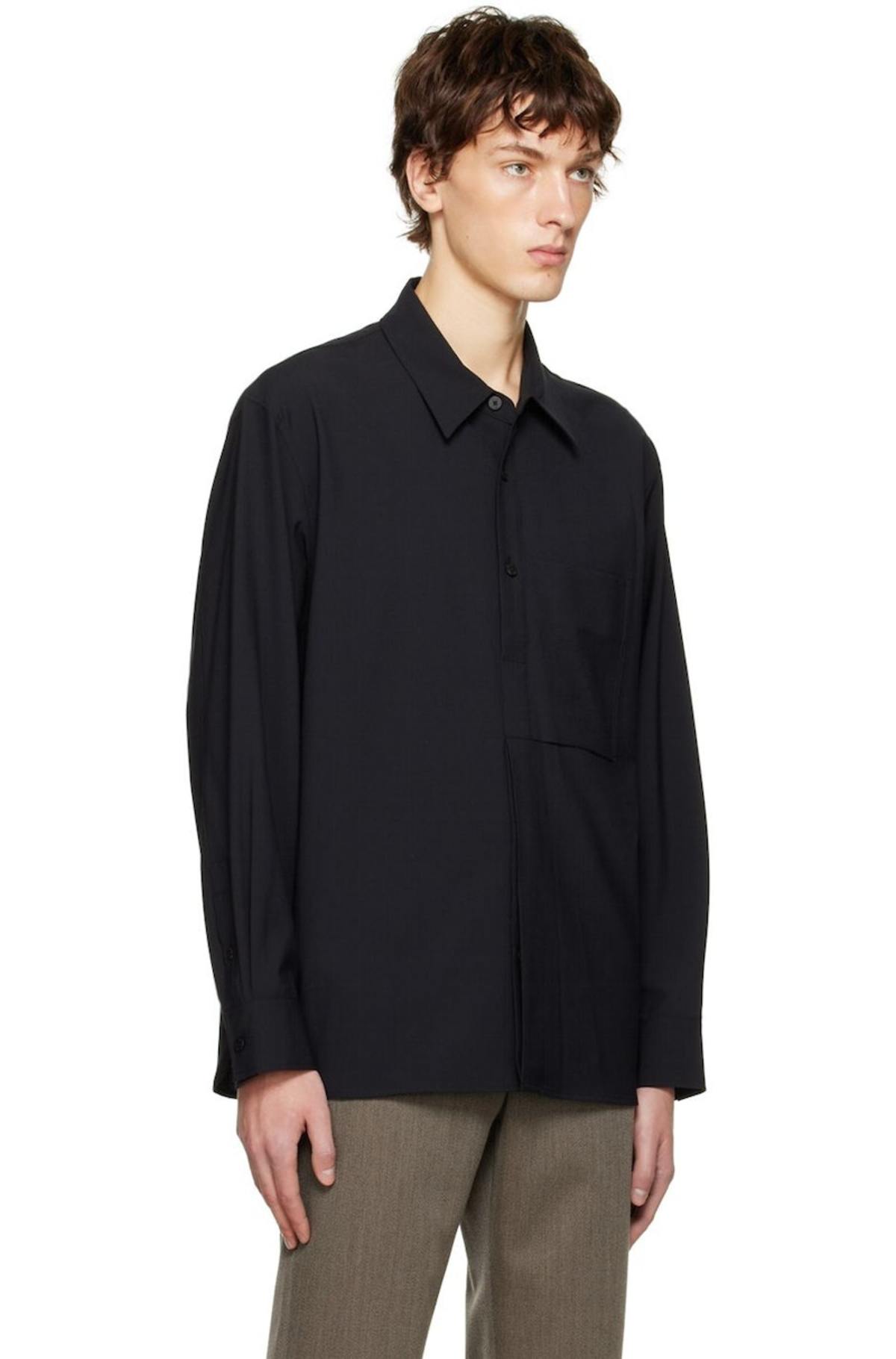 solid homme Hidden Button Shirt - Black | Garmentory
