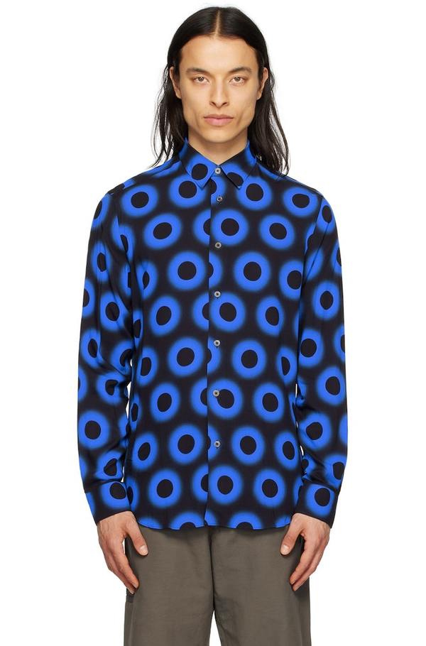 PAUL SMITH Blue & Black Glow Polka Shirt - Blues | Garmentory