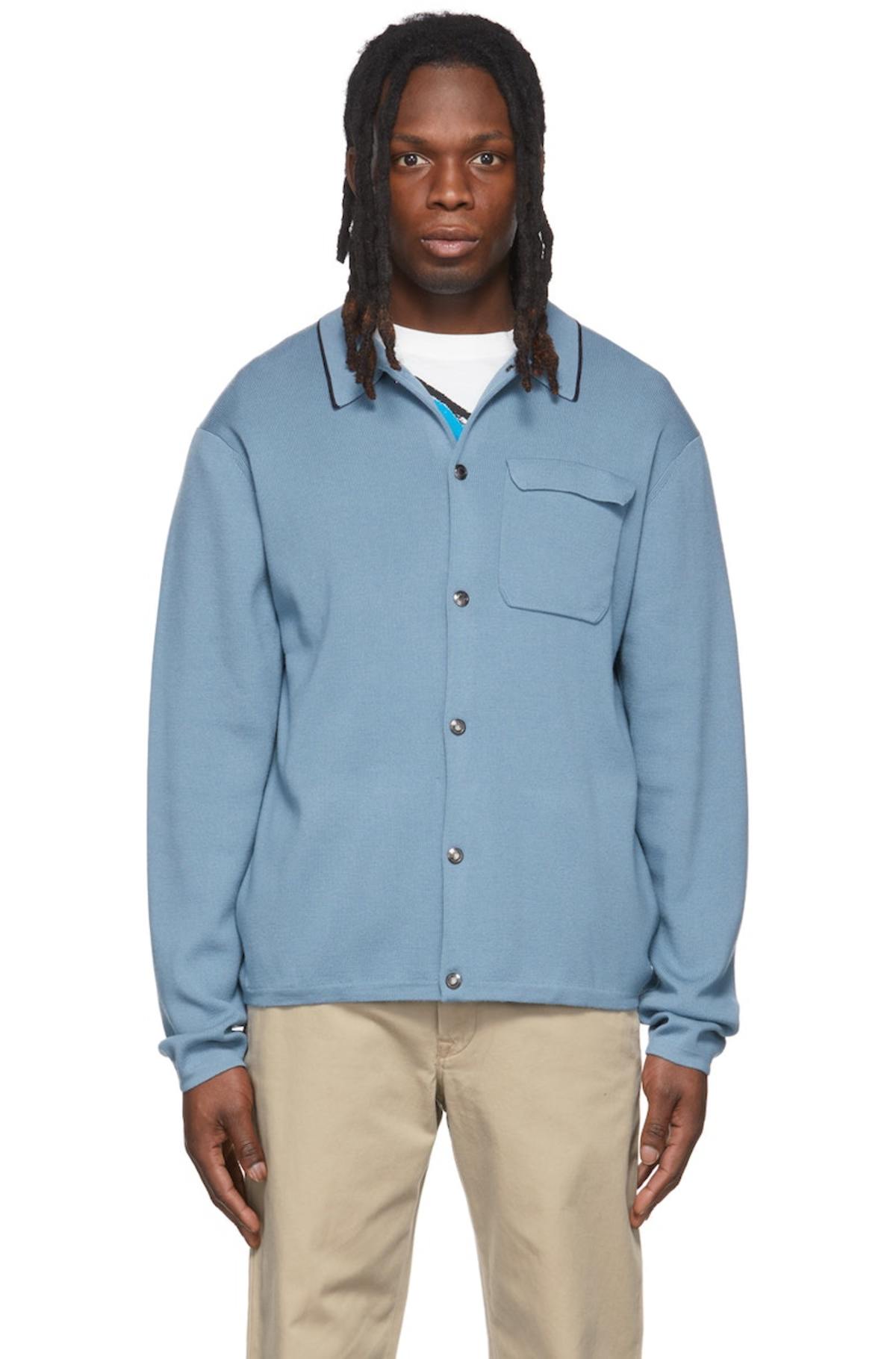 PAUL SMITH Merino Press Stud Cardigan - Blue | Garmentory