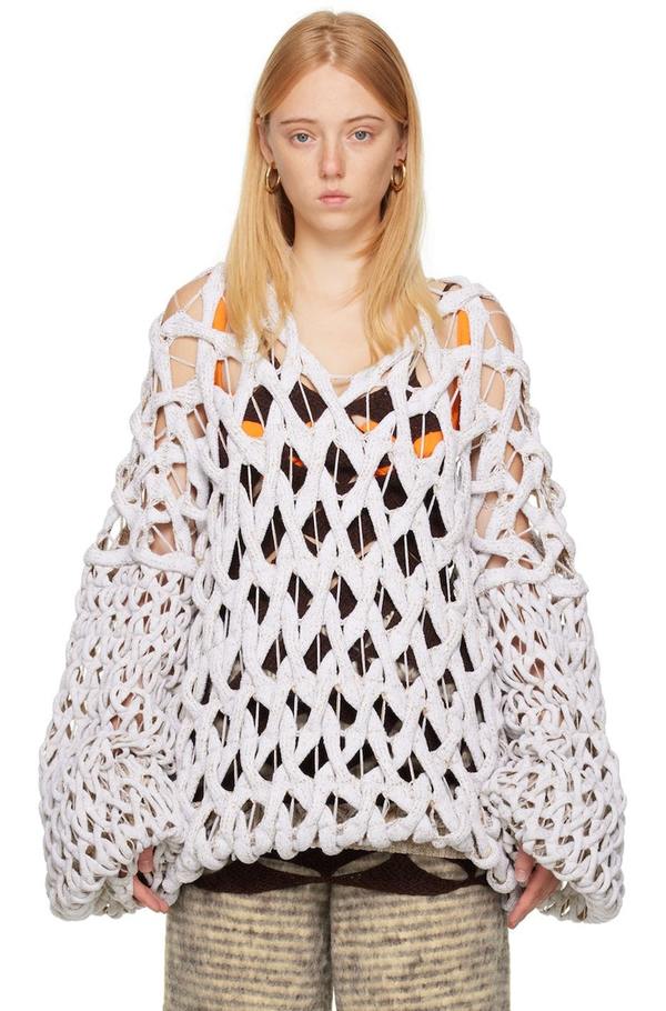 Isa Boulder SSENSE Exclusive White Chunky Ex-Cable Sweater | Garmentory