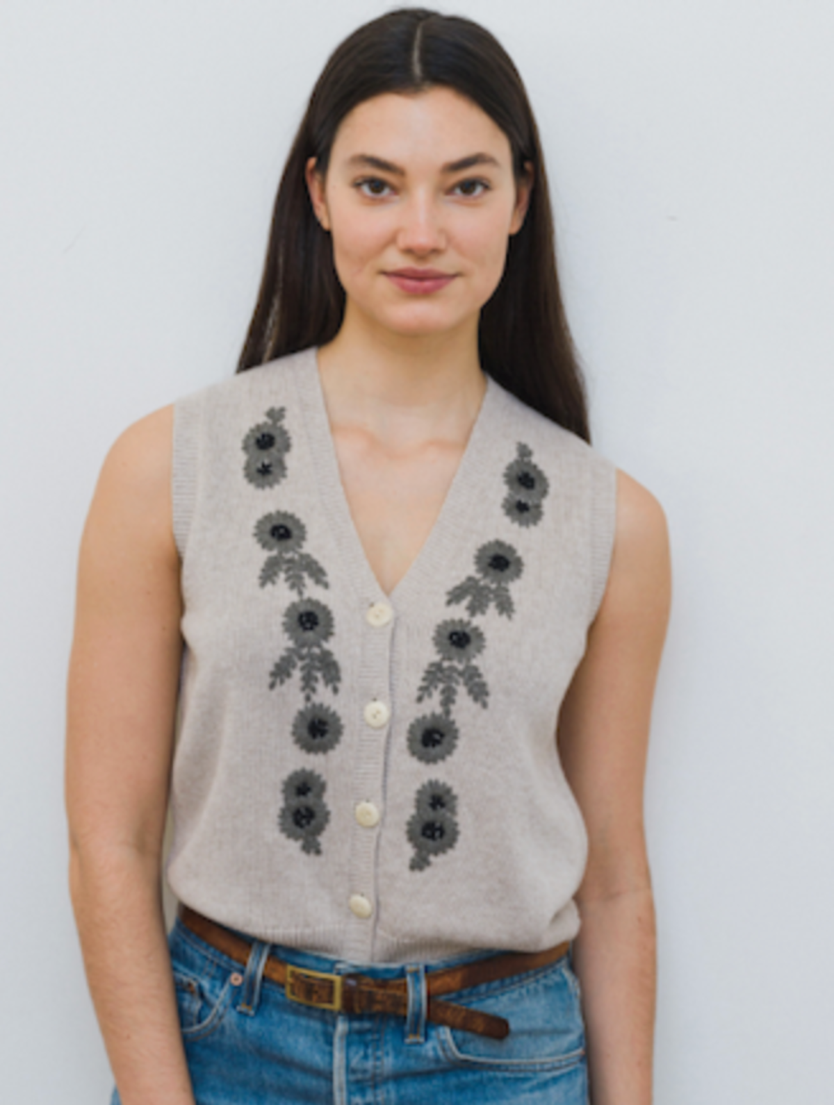Alex Mill Becca Cotton Linen Embroidered Vest - Oatmeal | Garmentory