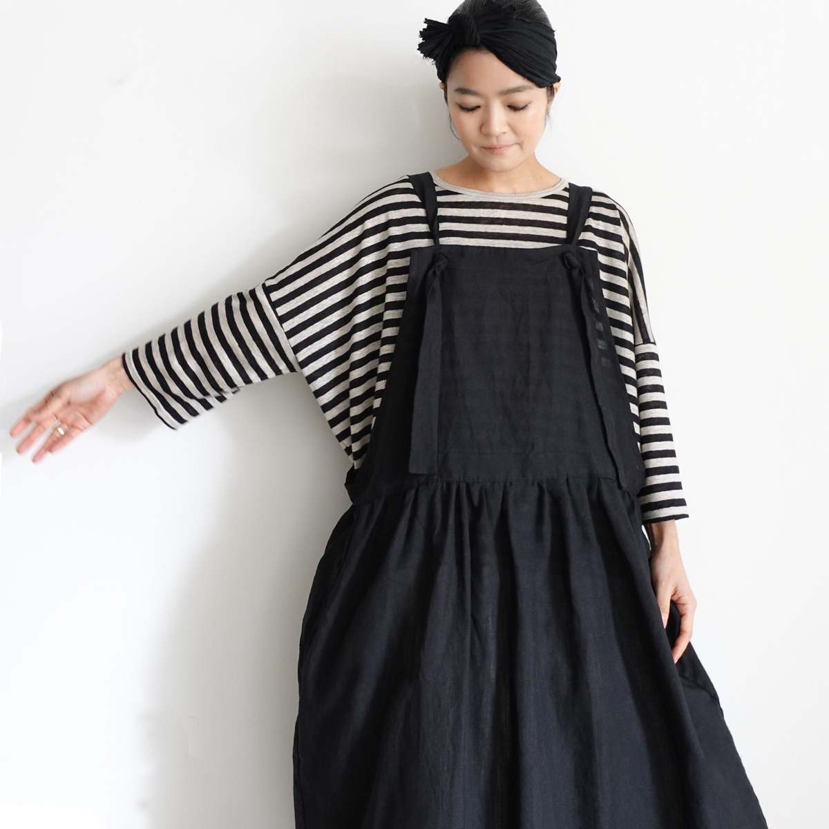 Ichi Antiquites Linen Apron Dress - Navy | Garmentory