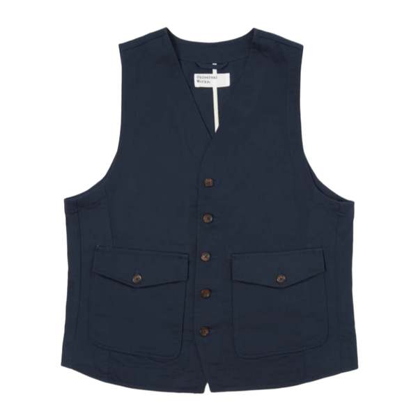 UNIVERSAL WORKS Field Waistcoat vest - Navy Twill | Garmentory