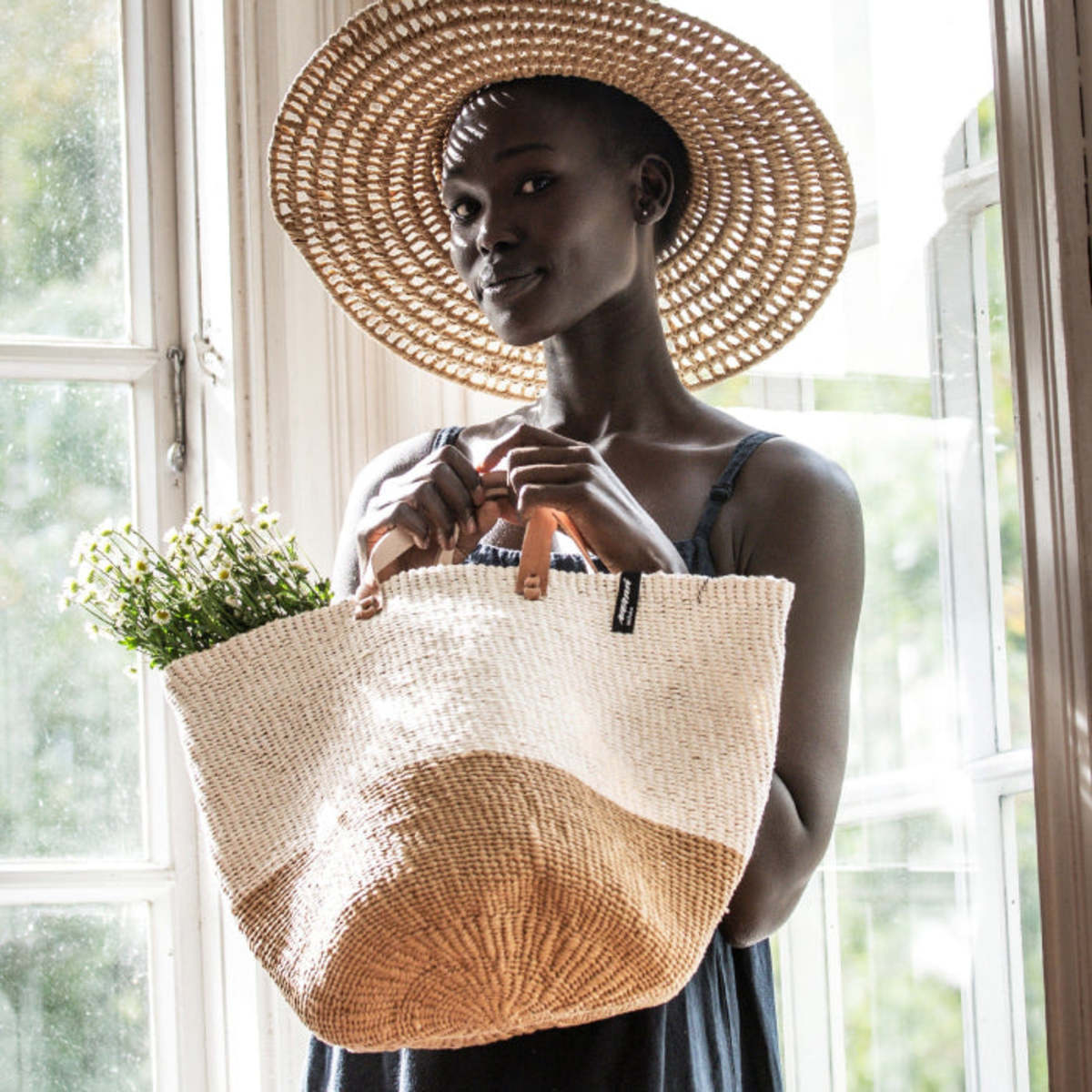 Mifuko Kiondo Market Basket - White/Brown | Garmentory