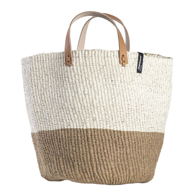 Mifuko Kiondo Market Basket - White/Brown | Garmentory