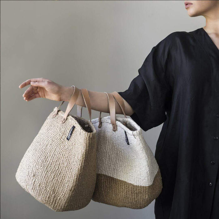 Mifuko Kiondo Market Basket - White/Brown | Garmentory