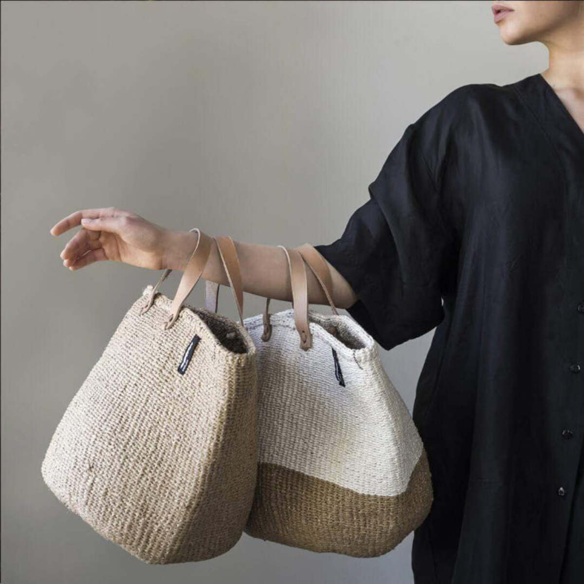 Mifuko Kiondo Market Basket - White/Brown | Garmentory