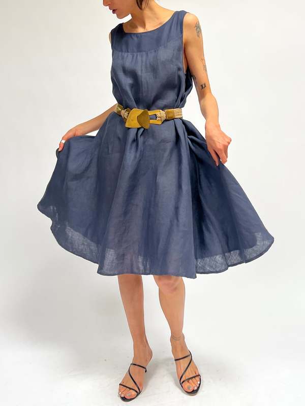 Sheer Collared Linen Dress - Slate | Garmentory