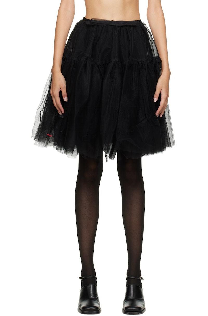 Shushu/Tong Black Semi-Sheer Midi Skirt - Black | Garmentory