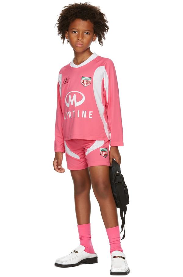 Kids Martine Rose SSENSE Exclusive Football Jersey Shorts - Pink/White ...