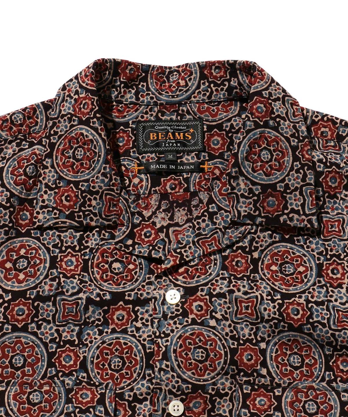Beams Plus Open Collar Short Sleeve Ajrak Print - Black | Garmentory