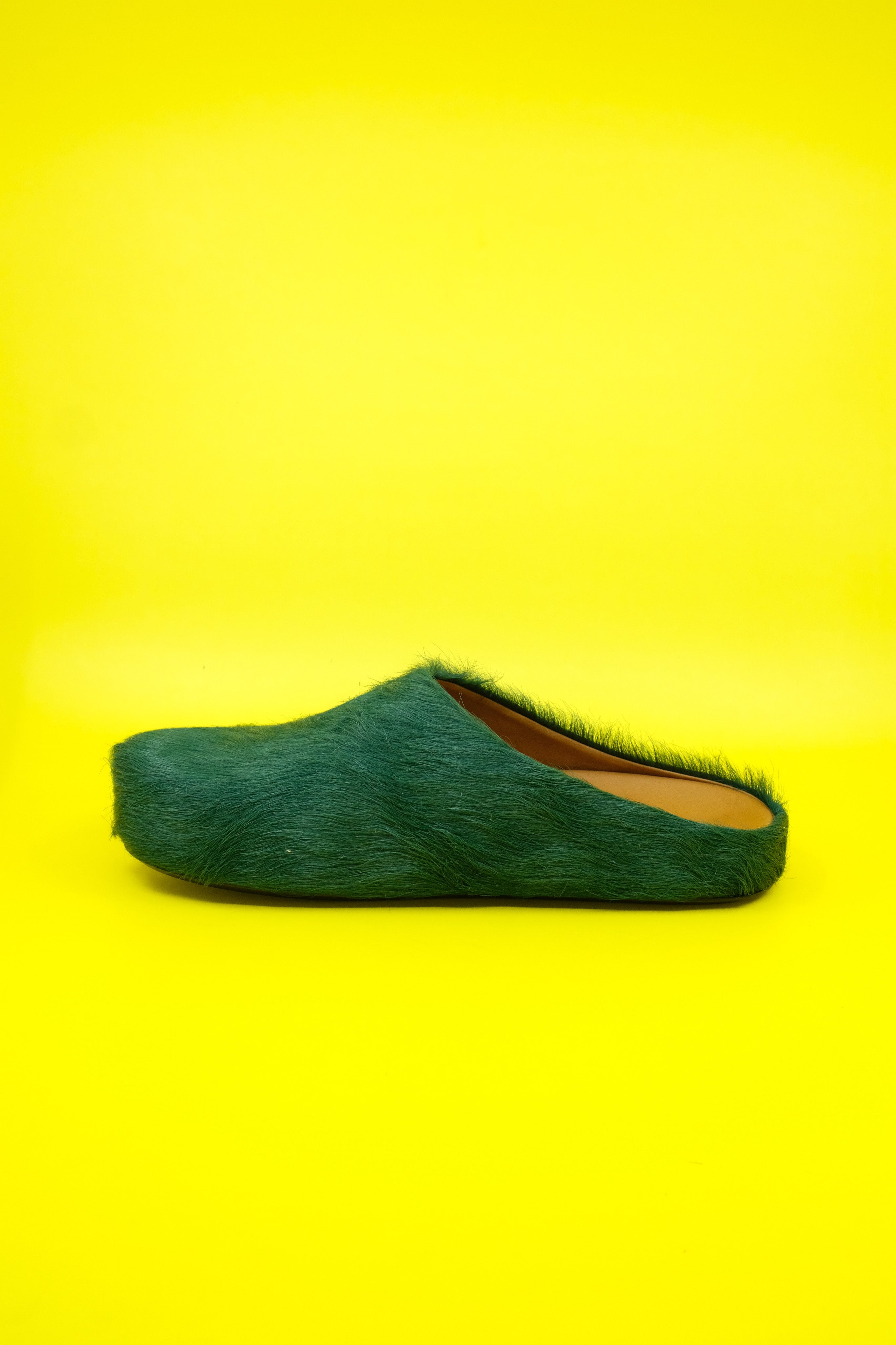 Marni Long Hair Calfskin Fussbett Sabot Slide - Green | Garmentory