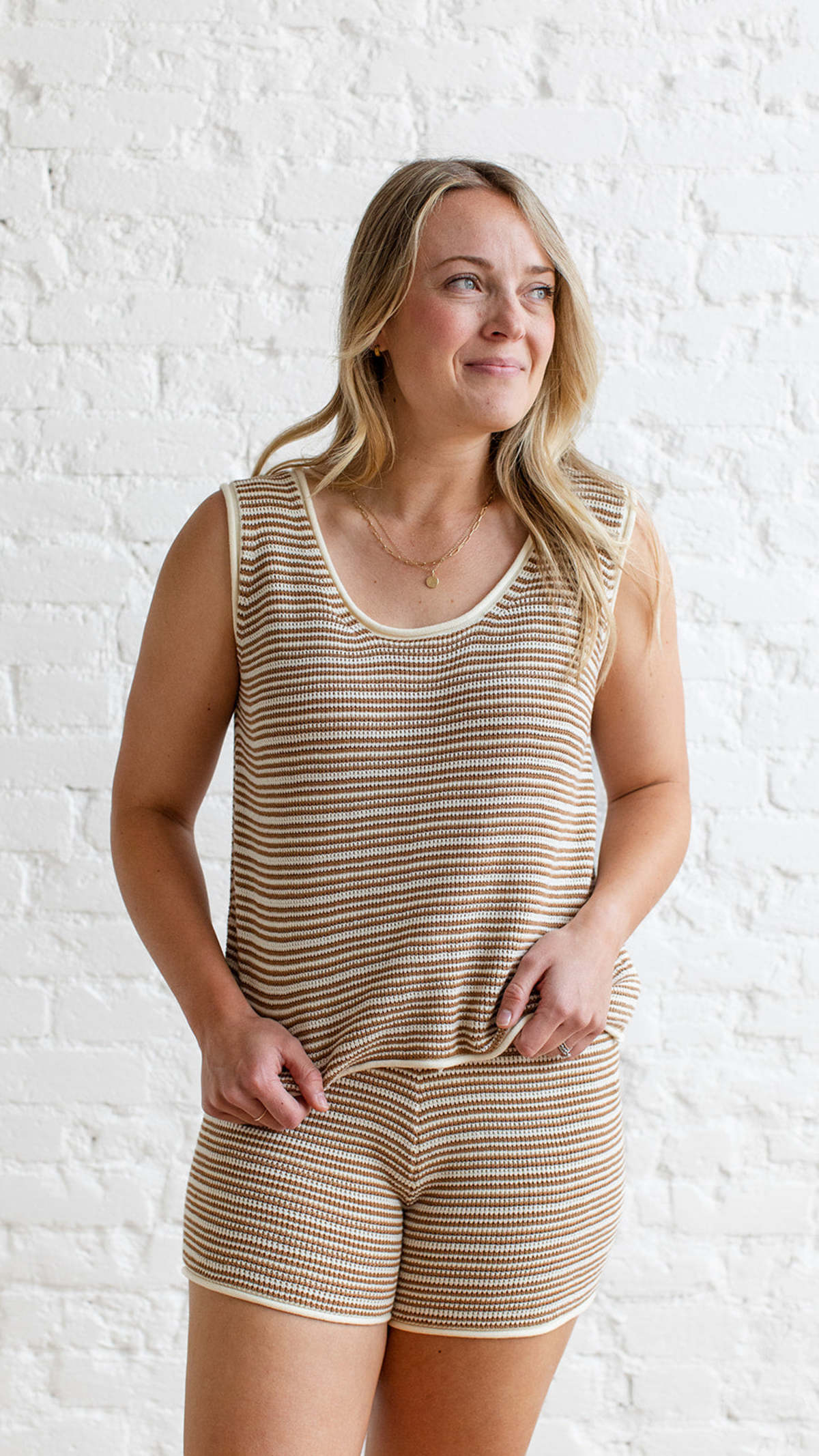 Miou Muse Stripe Toffee Tank - Toffee/White | Garmentory