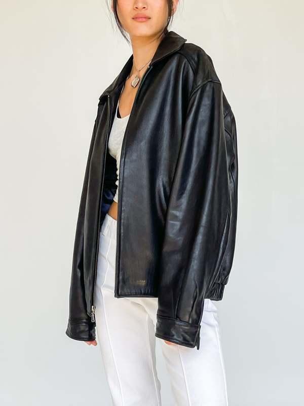 Leather Bomber Jacket - Black | Garmentory