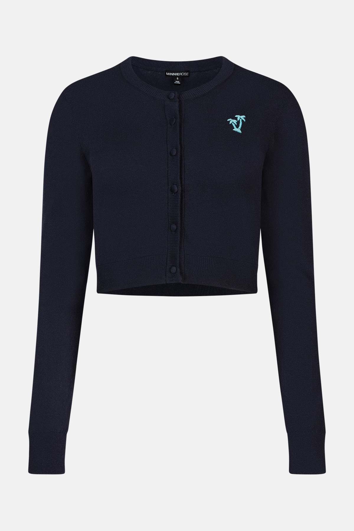 Minnie Rose Embroidered Anchor Crop Cardigan - Marine | Garmentory